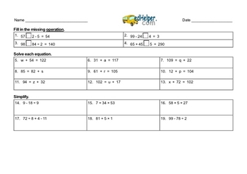 Free Fifth Grade Prealgebra PDF Worksheets | edHelper.com