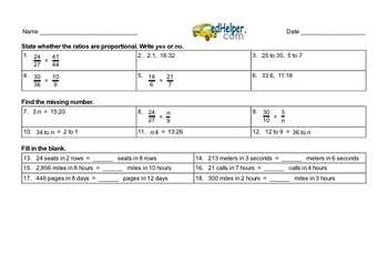 Free Sixth Grade Ratios PDF Worksheets | edHelper.com